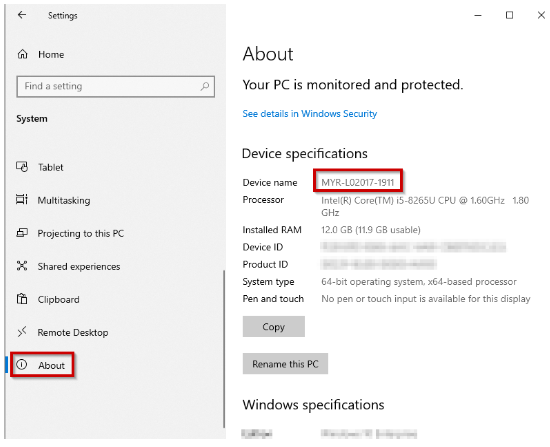 How to find a computer name in Windows 10 - Myrtec